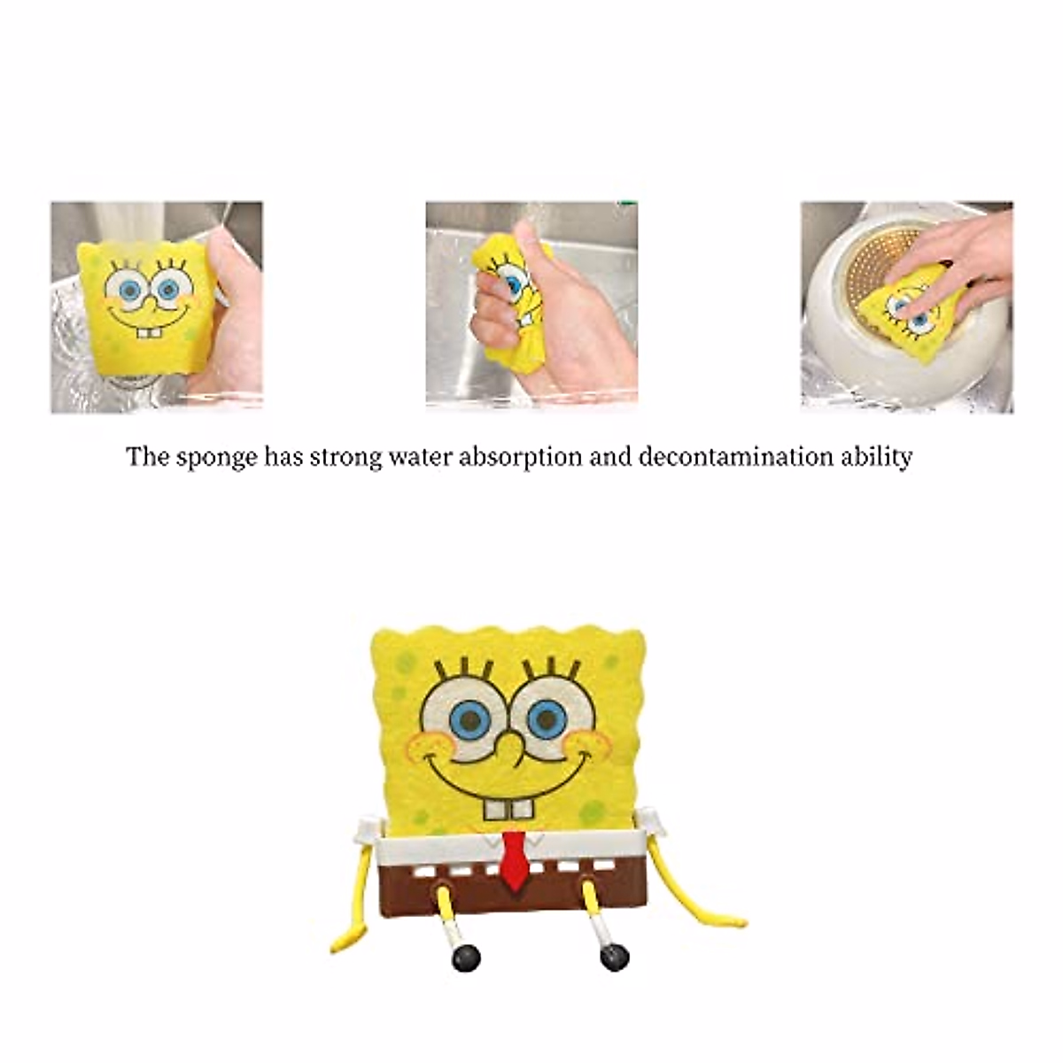 DISJOFEI Kitchen Cartoon Sponge Holder, Creative Cleaning Sponge Holder with 3pc Sponge, Kitchen Sink Sponge Holder