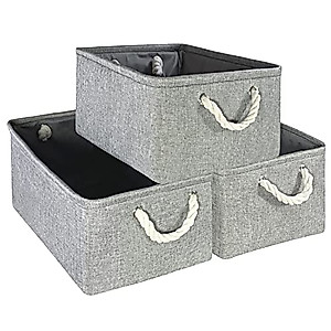 Large Storage Baskets Organizer, Fabric Collapsible Storage Bins, Closet Organizers and Storage Baskets for Organizing Gifts Empty Shelves Home Towel (Grey, 3 Pack)