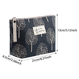 4 Pieces Canvas Cosmetic Bags Set Printed Makeup Bags with Zipper Multi-Functional Canvas Travel Pouch for Women Girls Vacation Travel Toiletry Bag, 4 Styles (Whale, Bear, Tree, Leave, Small)