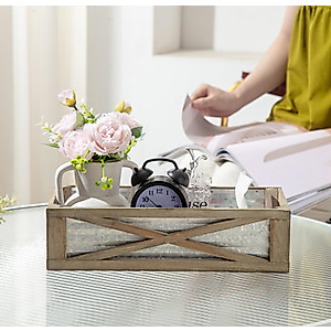 Venalys Wooden Toilet Tank Basket, Rustic Bathroom Decor Box, Farmhouse Toilet Paper Organizer Holder, Decorative Bathroom Storage Basket, Barn Door (Gray)