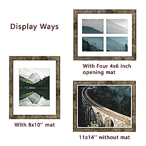 Hap Tim 11x14 Picture Frame Set of 2,Each Carbonized Black Wood Pattern Frame with 2 Mats,Display 8x10 or Four 4x6 Photos with Mat,11x14 Picture Without Mat for Wall Display