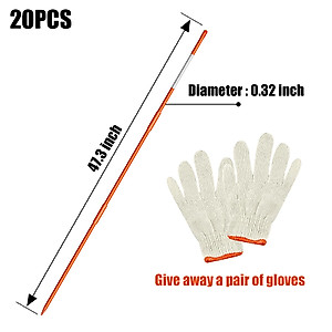 20Pcs Driveway Markers,4Ft Driveway Reflective Poles, Orange Fiberglass Snow Stakes with Reflective Tape for Easy Visibility at Night for Parking Lots, Walkways and Garages Ski Slopes Road (20)