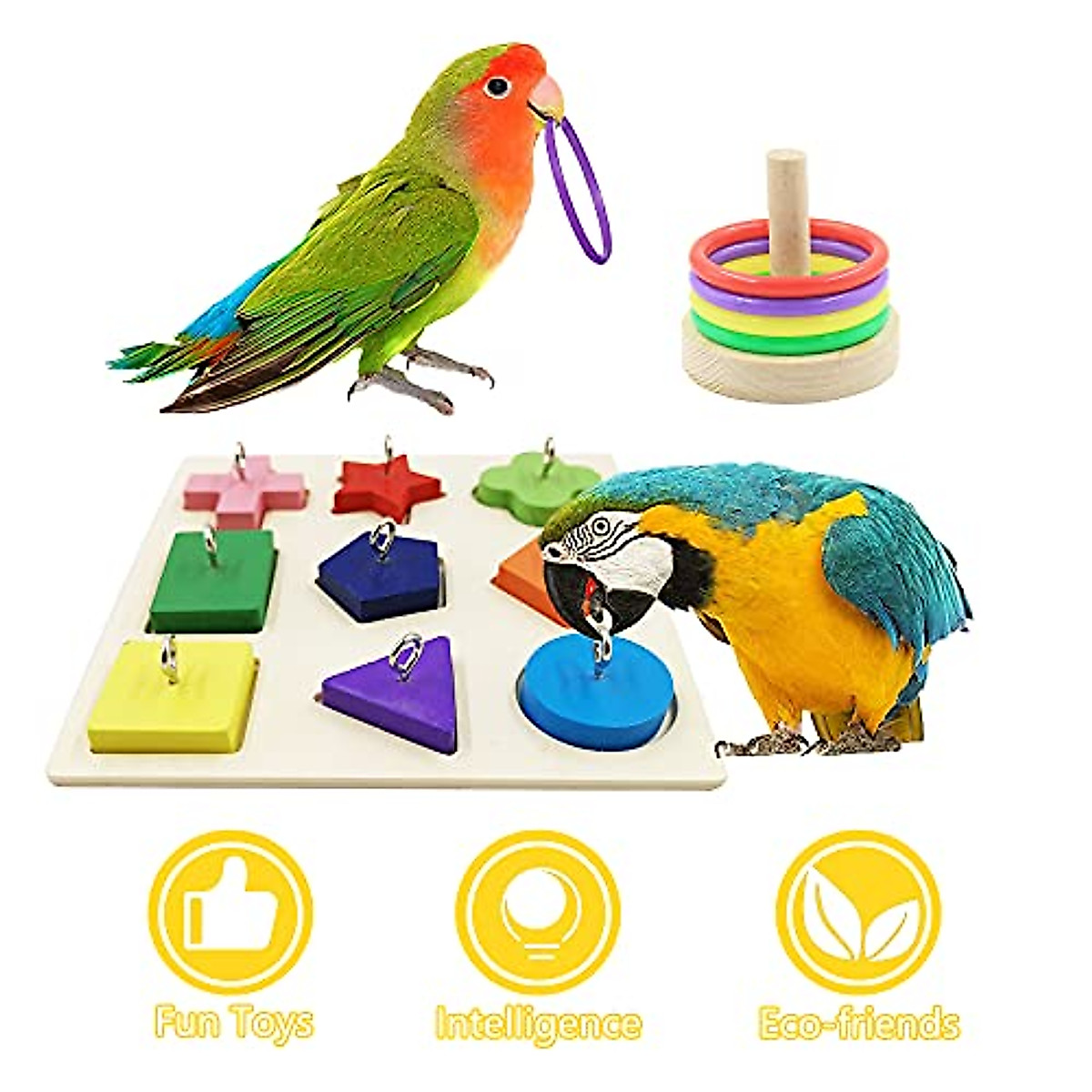 5 Packs Bird Toys Parrot Training Toys Parrot Wooden Block Puzzles Toy Bird Basketball Toy Small Sepak Takraw Bird Skateboard Bird Stacking Toy for Birds Parrot Training
