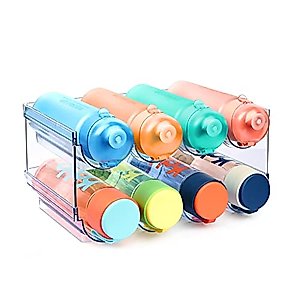Water Bottle Organizer, 2 Packs Stackable Plastic Water Bottle Cup Holder, Wine/Drink/Water Bottle Storage Stand for Kitchen Countertop, Cabinet, Freezer, Pantry, Office, Total Holds 8 Containers