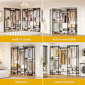 DWVO Closet Organizers and Storage System, Heavy Duty Walk-in Closet Shelves System, Adjustable Clothes Rack with 3 Hanging Rods, 8 Shelves, 68.9" L x 76" H x 13.8" W