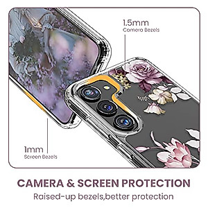 DagoRoo for Samsung Galaxy S23 Case with Tempered Glass Screen Protector, Girls Women Crystal Clear Flower Pattern Cases, Slim Fit Soft TPU + PC Shockproof Cover for Galaxy S23 (Purple)