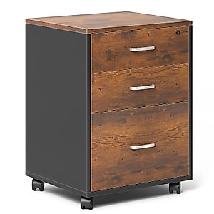 Need 3 Drawer Wood Mobile File Cabinet with Lock,Rolling Filing Cabinet for Letter/A4 Size for Home Office,Rustic Brown 10CZSSFC04FG-ND