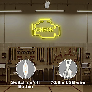 JianJung Check Engine Light Neon Sign Check LED Sign Dimmable Neon Light Up Sign for Man Cave Bedroom Garage Room Auto Repair Shop Studio Neon Wall Sign Decor Gifts for Men