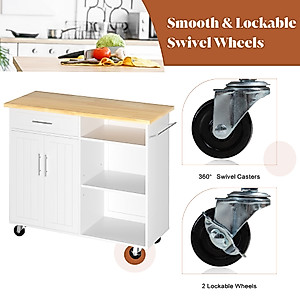 JY QAQA 42" Kitchen Island on Wheels with Storage Cabinet Kitchen Cart Cabinet with Shelves, Cart Handle for Towel Rack or Free Mobility, Portable Islands for Kitchen