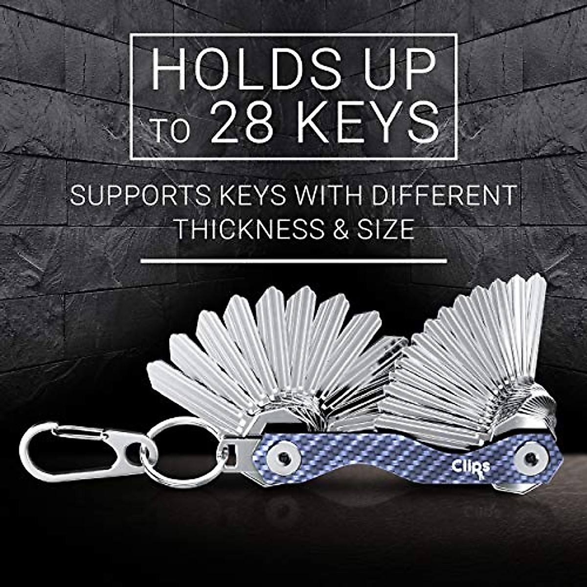 Smart Compact Key Organizer Keychain - Made of Carbon Fiber & Stainless Steel- Pocket key Chain Organizer Up to 28 Keys- Lightweight, Strong Includes Bottle Opener, Carabiner & More