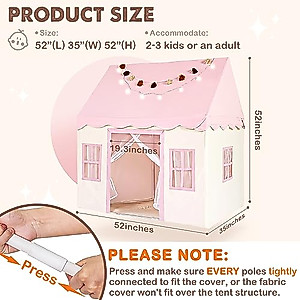 Large Kids Play Tent with Windows, Tassels, Star Light & Padded Mat Kids Tent Playhouse for Kids Indoor & Outdoor Bed Tent for Toddler Toys for Boys Girls Neutral Play Room Furniture, Pink