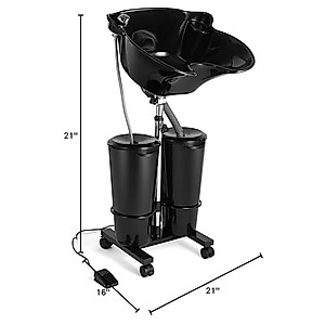 Portable Shampoo Bowl with 2 Water Tanks/Electric Pump Plastic Shampoo Basin Deep Sink Adjustable Height Hair Washing Sink with Drain Hose