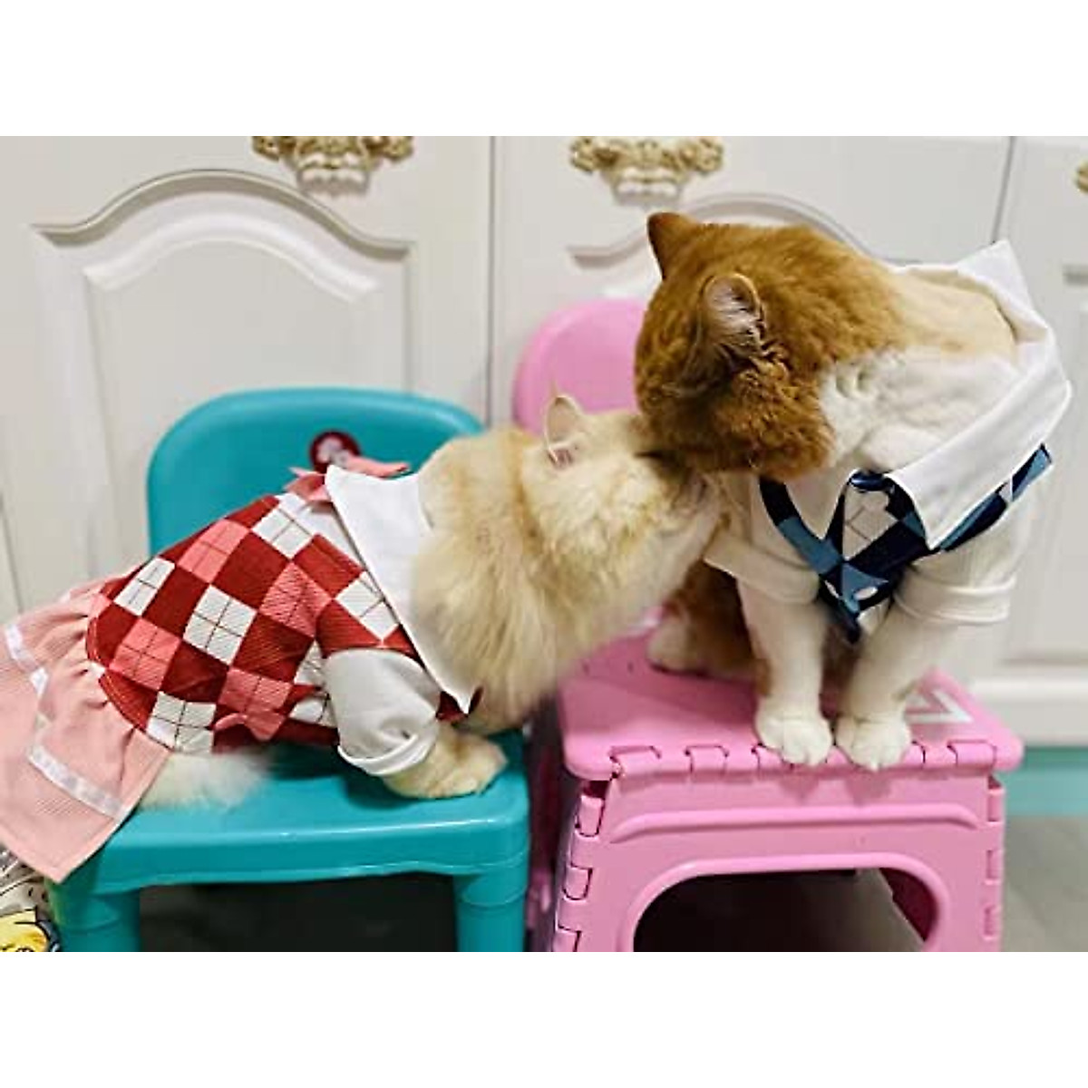 YiQ RiC 2pack=Dog Dress+Dog Shirt Christmas Dog Clothes Dog Christmas Dress Fun Cat Outfit cat Clothes cat Costumes Plaid Adorable Cool Breathable Sky Blue & Pink