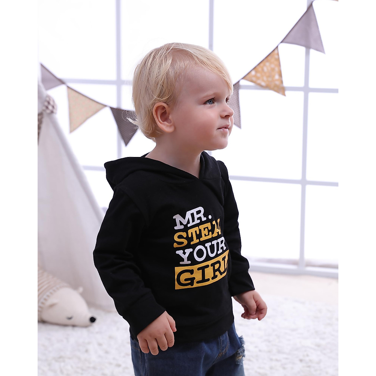 YALLET 2T 3T Toddler Baby Boy Clothes Fall Winter Outfit Sets Long Sleeve Letter Hoodies Top+Ripped Denim Pants 2pcs