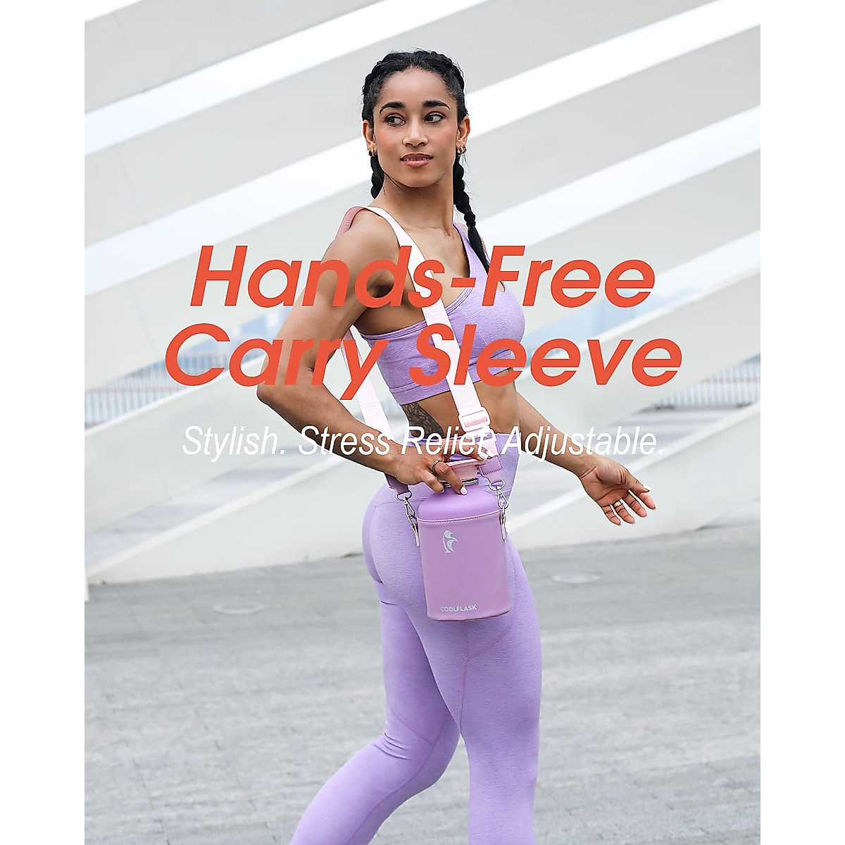 Coolflask Half Gallon Water Bottle Insulated with PU Leather Sleeve, 64 oz Water Bottle Color Contrast with Straw Lids, Stainless Steel Metal Large Water Jug, Keep Cold 48h Hot 24h,Lilac Purple