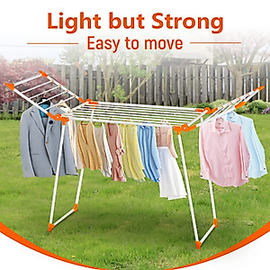 YUBELLES Clothes Drying Rack, Gullwing Laundry Rack, Collapsible, Space-Saving Laundry Rack, with Bonus Sock Clips, for Clothes, Towels, Linens, Indoor/Outdoor, Orange
