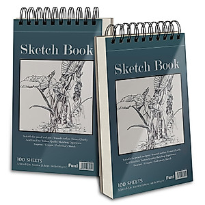 5.5" x 8.5" Sketchbook Set, Top Spiral Bound Sketch Pad, 2 Packs 100-Sheets Each (68lb/100gsm), Acid Free Art Sketch Book Artistic Drawing Painting Writing Paper for Beginners Artists