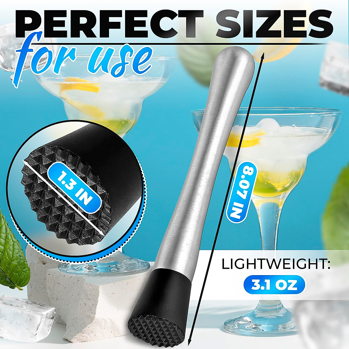 Kitchen Bar Drink Muddler for Cocktails - Stainless Steel Bar Muddler Tool Bartender Accessories Home Kitchen Cocktail Mixers Bar Accessories - Old Fashioned Muddlers for Cocktails Bartender Tools