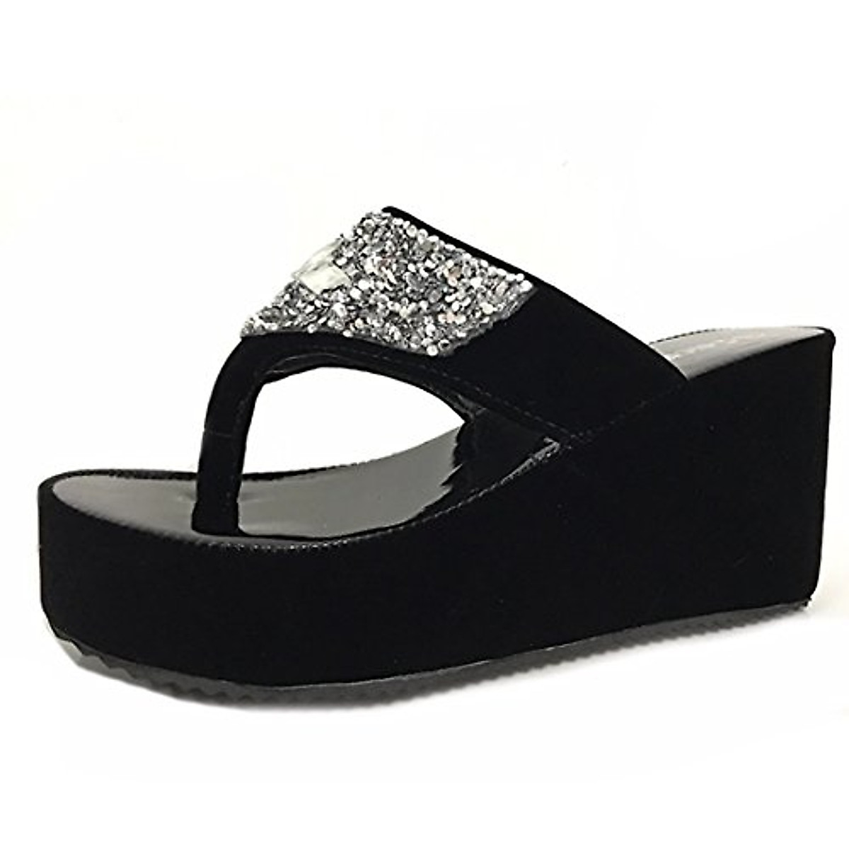 COVOYYAR Women's Summer Beach Casual Thong Shoes Platform Sandals Flip Flops (7.5, Black)