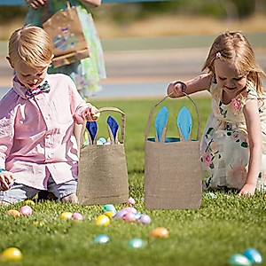 KEFAN 6 Pack Easter Bunny Bags Jute Burlap Bunny Ear Tote Baskets for Egg Hunting (Easter bags 05)