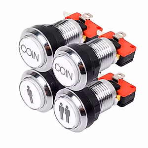 EG STARTS Arcade Buttons Chrome Silver Plated 5V / 12V LED Illuminated Push Button 1P / 2P Player Start Buttons / 2X Coin Buttons Compatible MAME/Jamma/Fighting Games/Arcade Video Games Kit Part
