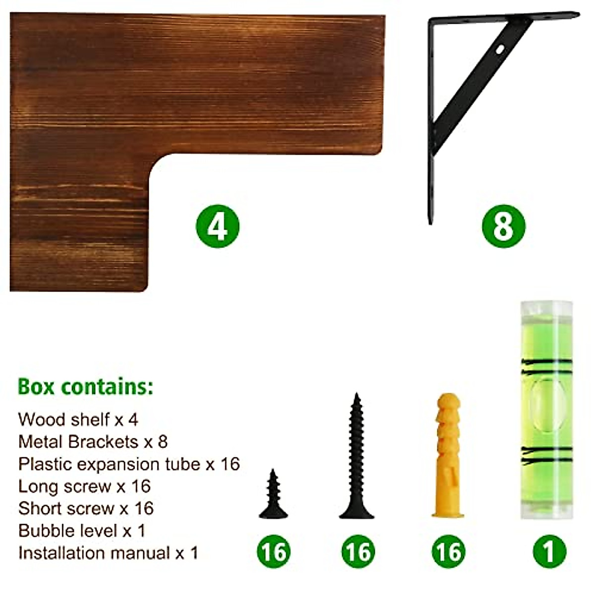 iiidol Corner Floating Shelves ,Set of 4 Wall Mounted Corner Shelf Rustic Wood Wall Shelves Storage Display Shelf Decor for Living Room, Bedroom, Kitchen (Arbonized Black)