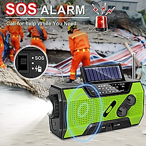 Emergency Crank Weather Radio, AM/FM/NOAA Hand Crank Portable Solar Radio with SOS Alarm, Battery Operated, LED Flashlight & Reading Lamping, 2000mAh Power Bank for Emergency Phone Charge