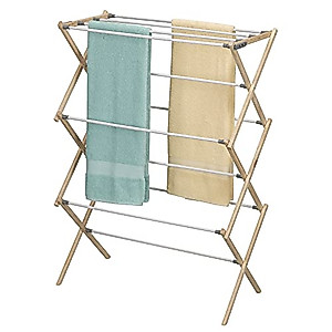 Household Essentials X-Frame Clothes Drying Rack, Stabile Wood Frame with Slanted Feet, Smooth Vinyl Wrapped Rods, 23.8 Feet of Hanging Space, Ready to Assemble, Flat Top, Natural