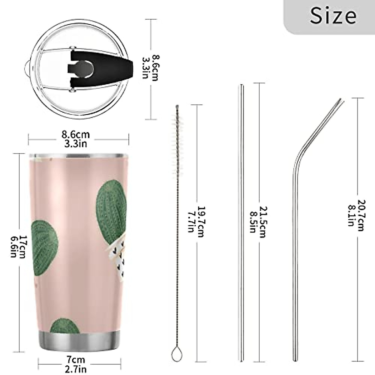 WELLDAY Pink Cactus Stainless Steel Tumbler Cup with Straw & Lid Double Wall Vacuum Insulated Travel Mug Hot Cold Water Bottle Coffee Drinks Cup 20oz