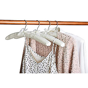 Amber Home 17 Inch Large Ivory Satin Padded Hangers for Women Clothing 5 Pack, Anti Slip Cushioned Hangers for Sweaters, Silk Hangers Fancy Dress Hangers for Wedding, Delicate Cashmere (Ivory, 5)