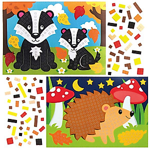 Baker Ross AX209 Woodland Animal Mosaic Kits for Kids - Pack of 4, Peel and Stick Crafting Activities This Christmas Festive Season