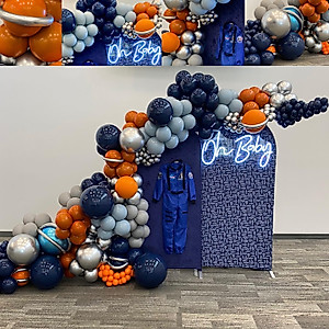 MOMOSHERO 178Pc Blue and Orange Balloons Arch Garland Kit,Dusty Dark Slate Blue/Baby Light Blue/Double Stuffed Orange/White Sand Balloon,Baby Shower Birthday Gender Reveal Easter Graduate Party Supply