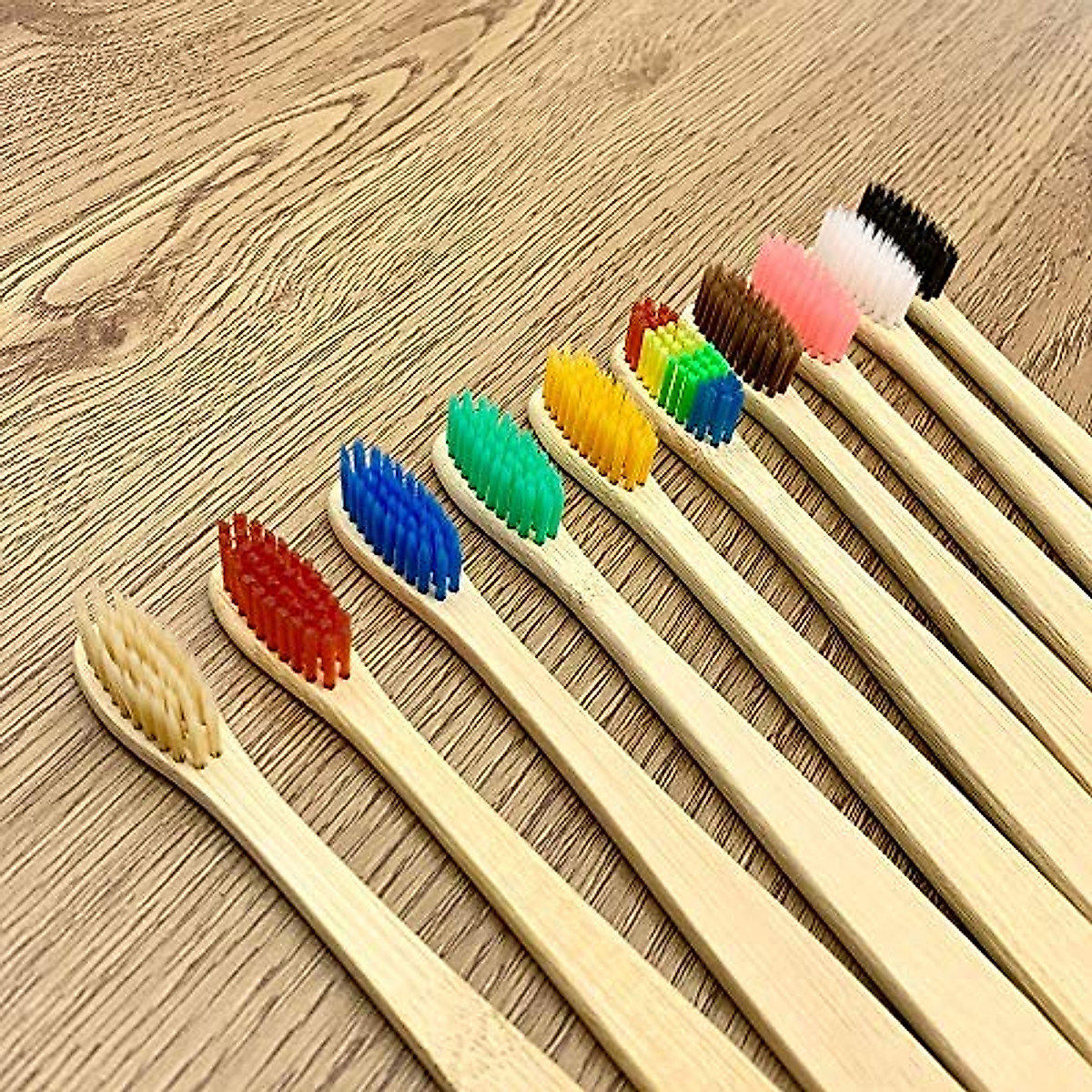 TXV Mart Eco-Friendly Natural Bamboo Toothbrush BPA Free Biodegradable Handle Mixed Color (Pack of 10 Individual Boxes)