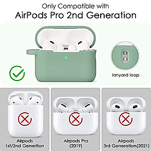 Case for AirPods Pro 2nd Generation 2022, Filoto Cute Apple AirPod Pro 2 Cover for Women Girls, Silicone Case with Wristlet Bracelet Keychain Credit Card Holder Purse Accessories(Cactus Green)