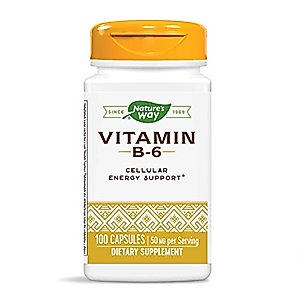 Nature's Way Vitamin B-6 Supplement, Cellular Energy Support*, 50mg per Serving, 100 Capsules