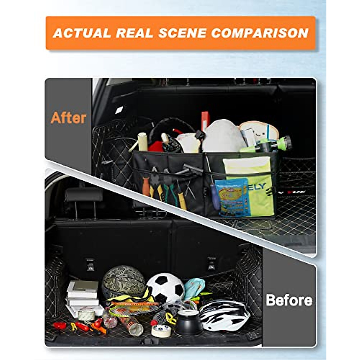 MIKKUPPA Car Trunk Organizer - Suv Trunk Organizer Oxford Material Car Trunk Organizer Trunk Storage Box with Handle, Multi-Compartment Foldable, for SUV Auto Truck Van with Non-Slip Bottom (Black)