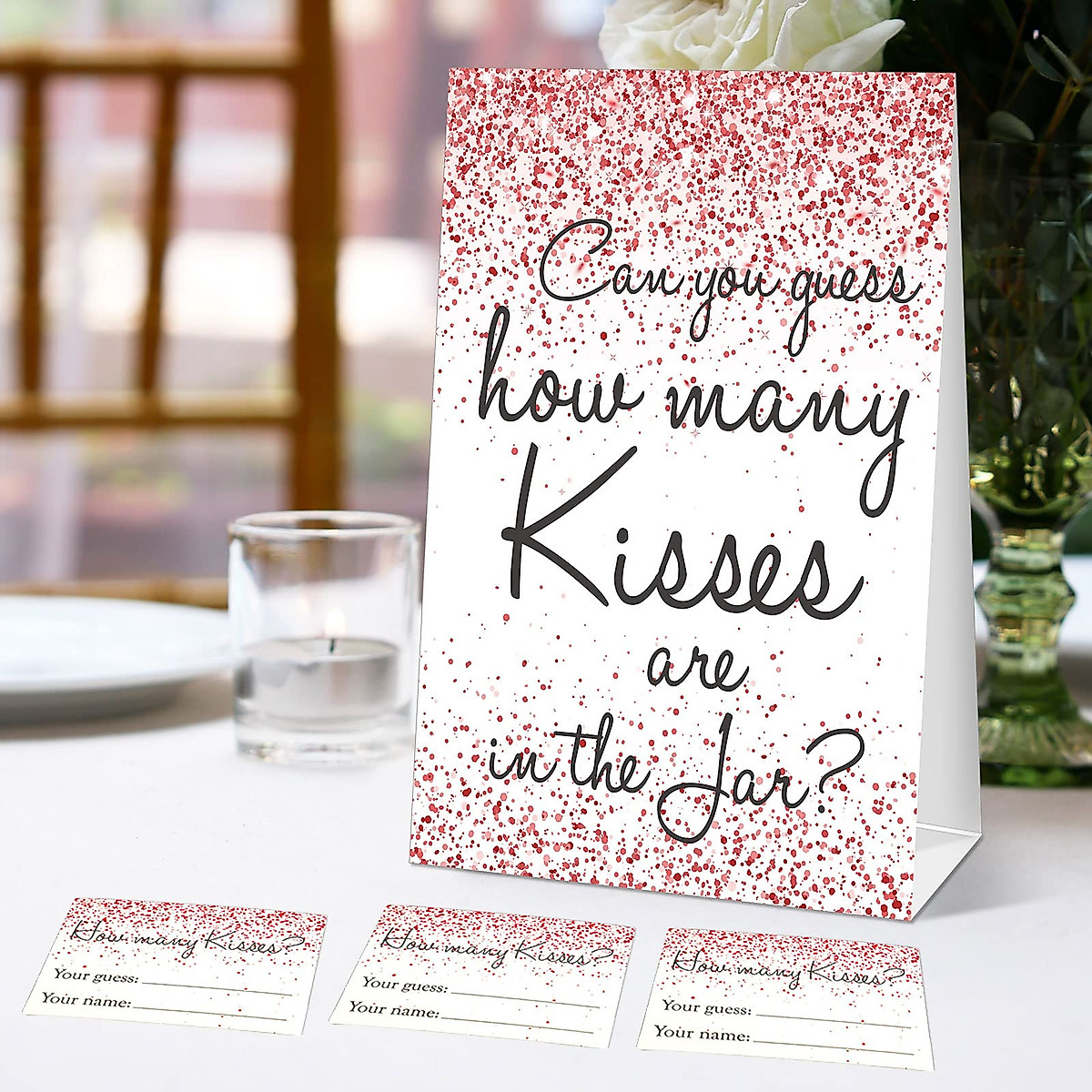 Geosar Bridal Shower Games Guess How Many Kisses Game Includes Bridal Shower Sign, 50 Guessing Cards and 15 Pencils, Bridal Shower Favors, How Many Kisses Are in Jar Wedding Decorations, Pink Confetti