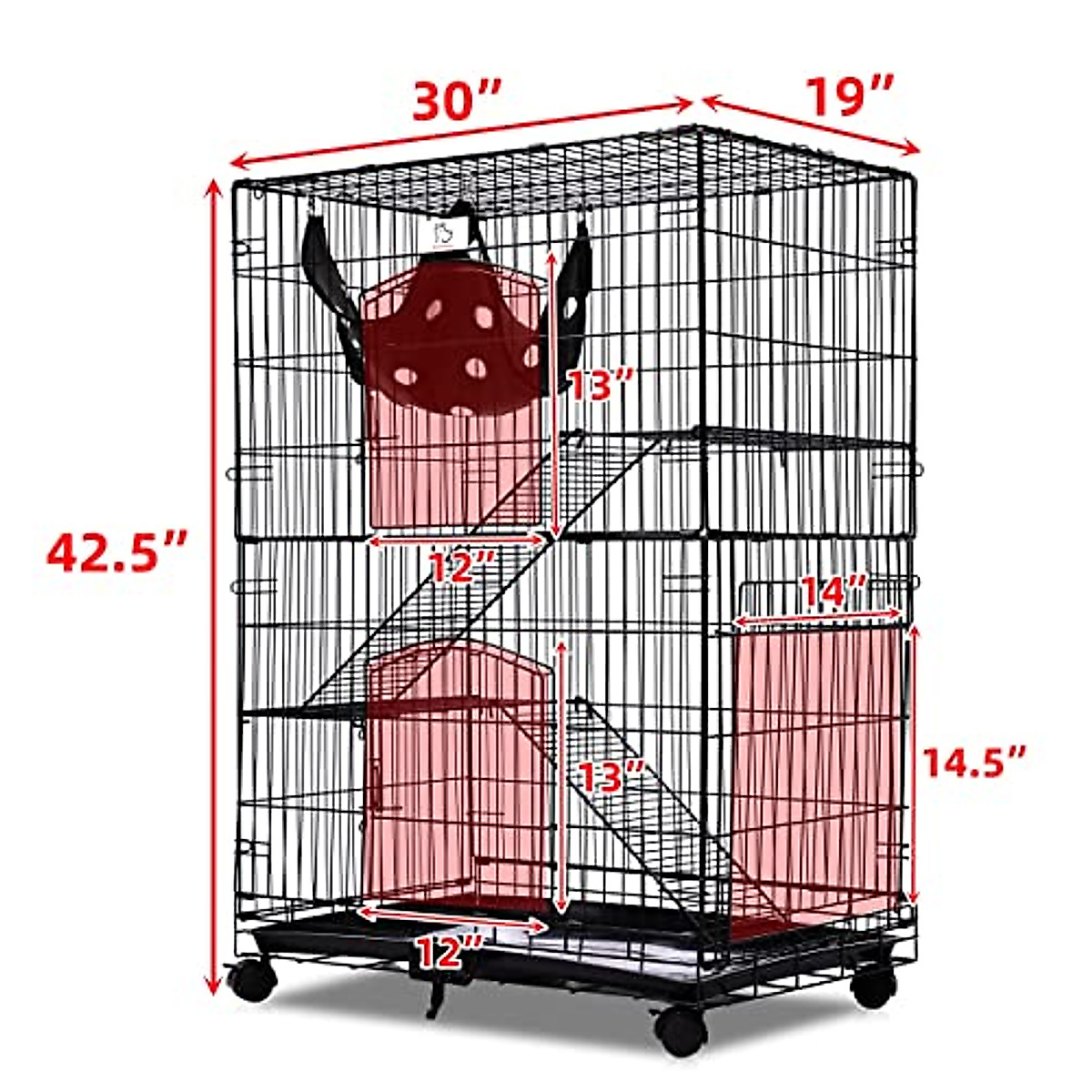 Homey PET INC Folding Wire Cat Ferret Habitat Crate with Casters,Tray and Hammock