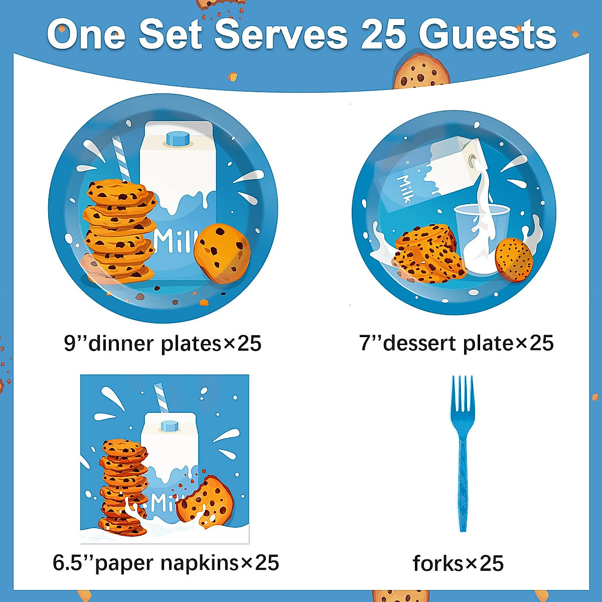 Qyeahkj Milk and Cookies Party Supplies Tableware Kit for 25 Guests Milk and Cookies Birthday Party Paper Plates Napkins Tablecloths Decorations Favors for Baby Showers Weddings