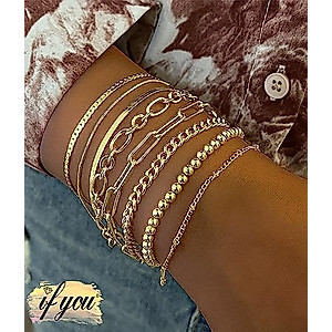 Gold Bracelets for Women, 14K Gold Plated Dainty Bracelets Set, Layered Chain Bracelets Pack Jewelry Gifts (B-8 pack gold bracelets)