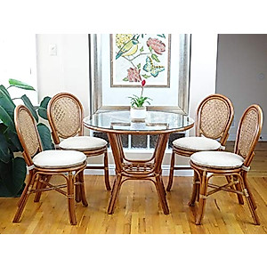 Set of 4 Denver Dining Handmade Wicker Side Chairs with Cream Cushions Natural Rattan, White Wash