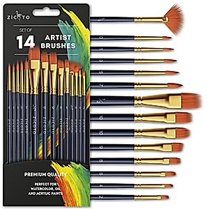 Quality Artist Paint Brush Set of 14 - Painting Brushes for Kids, Adults or Professionals and Easy to Use for Watercolor, Oil or Acrylic Painting - Perfect for Your Canvas, Paper or Fabric Styled Art