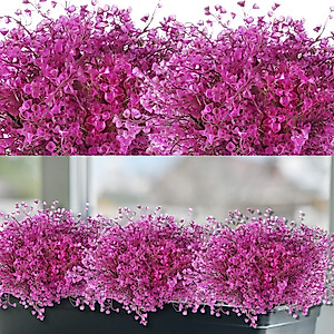 Omldggr 12 Bundles Artificial Shrubs Bushes Artificial Flowers Outdoor UV Resistant Plants Flowers Decorative Artificial Shrubs Bushes for Flower Arrangement Garden Home Decoration(Purple RED)
