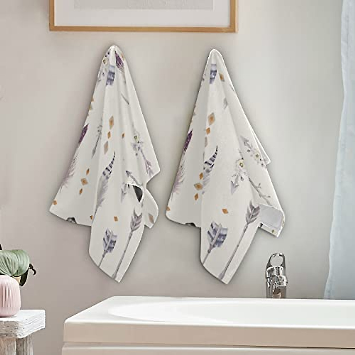 Premium Polyester Cotton Hand Towels Boho Arrows and Feathers, Highly Absorbent,Set of 2, 28.3 x 14.4in(227rh0a)