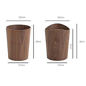 Solid Wood Trash Can Simple Household Storage Bin/Office Paper Basket, Retro Solid Wood Design Hotel Bedroom Bathroom Wooden Trash Can 23.5 × 30 × 19.5Cm (Walnut-Curved)