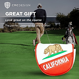 CMC Design Golf Mallet Head Cover - Custom California Bear Embroidered Golf Driver - Premium Faux Leather, Beautiful Design Elements & Soft Protective Lining – Great Fit for Any Mallet & Golfer