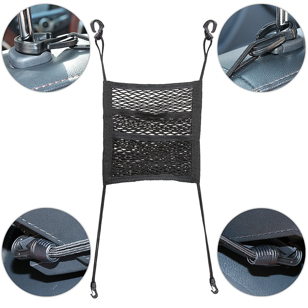 NEOUZA Car Mesh Organizer, Seat Back Net Bag, Barrier of Back seat Front Seat Pet Kids, Cargo Tissue Purse Holder, Driver Storage Netting Pouch SUV Minivan Pickup Truck Drive Safe (3-Layer)
