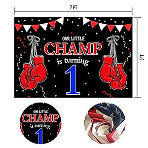 MTMETY 7x5ft Boxing Champ Theme Backdrop Our Little Champ is Turning 1 Background Boxing Gloves Baby Shower 1th Birthday Party Supply Decoration Photo Booth Studio Props Cake Table Banner BJLSME312