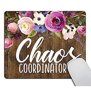 Smooffly Office Desk Accessories, Chaos Coordinator Quotes Vintage Watercolor Floral Mouse Pad, Office Decor for Women, Office Gifts, Desk Decor