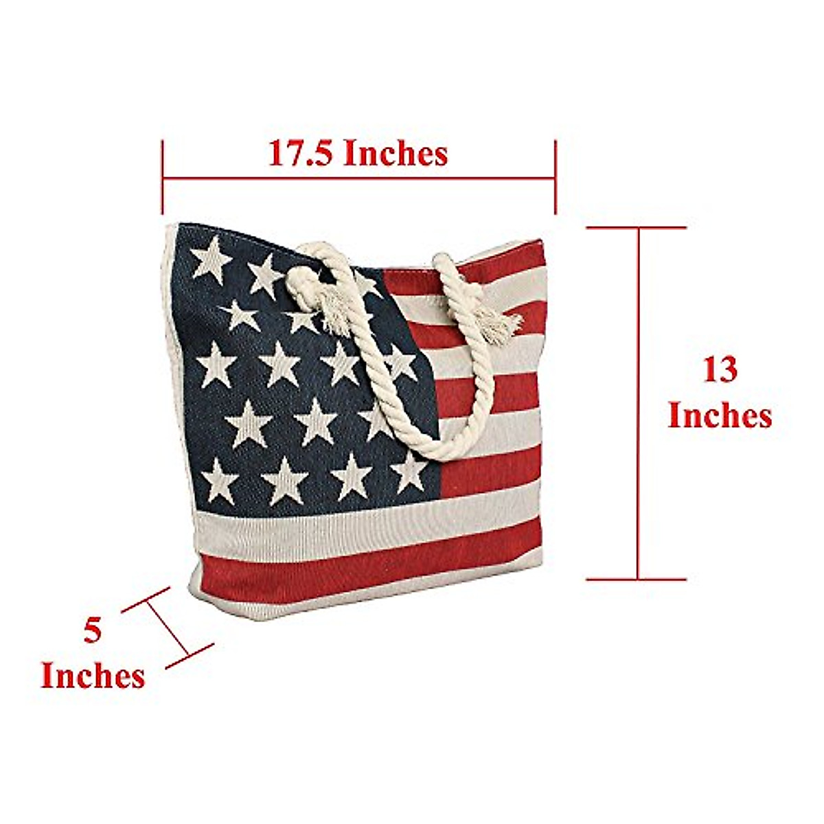 WESTERN ORIGIN American Flag Embroidered Tote Bag Stars and Stripes Beach Bag Rope Handles Shoulder Bag Women Purse
